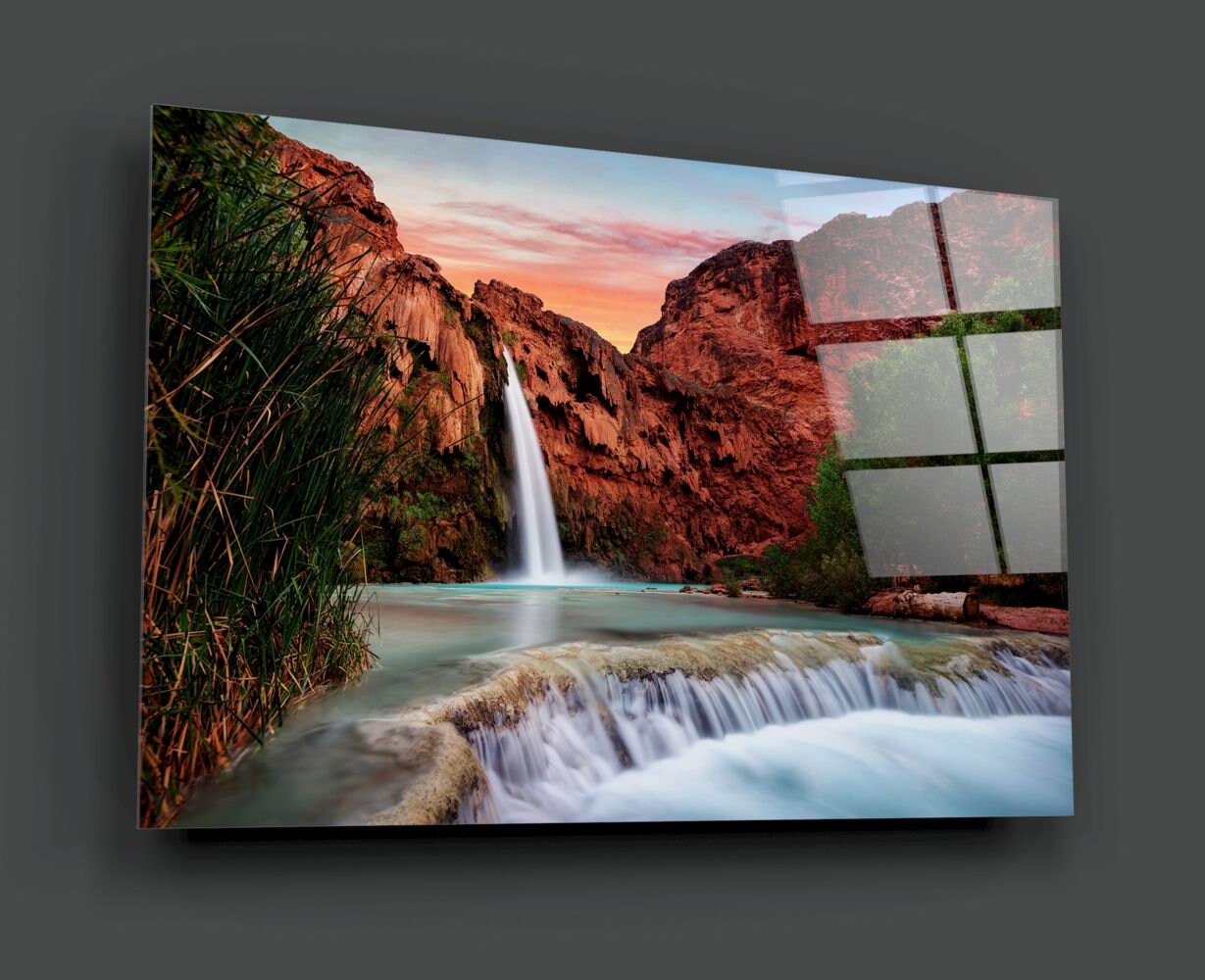 Waterfall Tempered Glass Printing Wall Art Natural And Vivid | Etsy