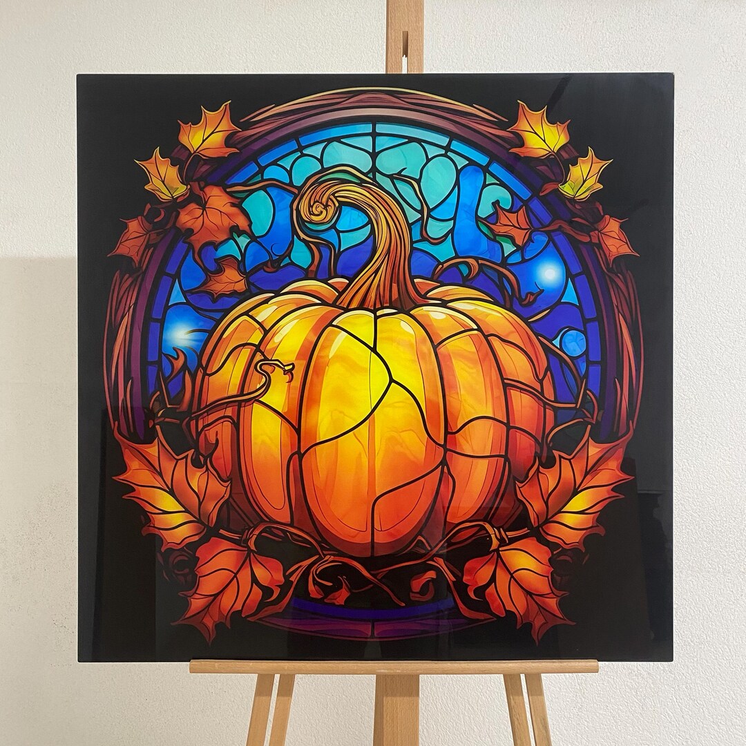 Tempered Glass Halloween Wall Art: Stained Pumpkin Window Decor - Etsy