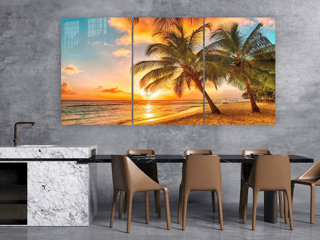 Tempered Glass 3-panel Wall Art: Beach Sunset Decor - Etsy