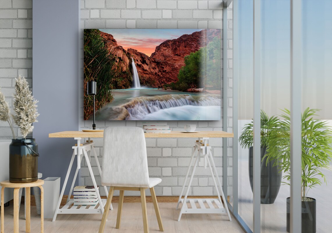 Waterfall Tempered Glass Printing Wall Art Natural and Vivid | Etsy