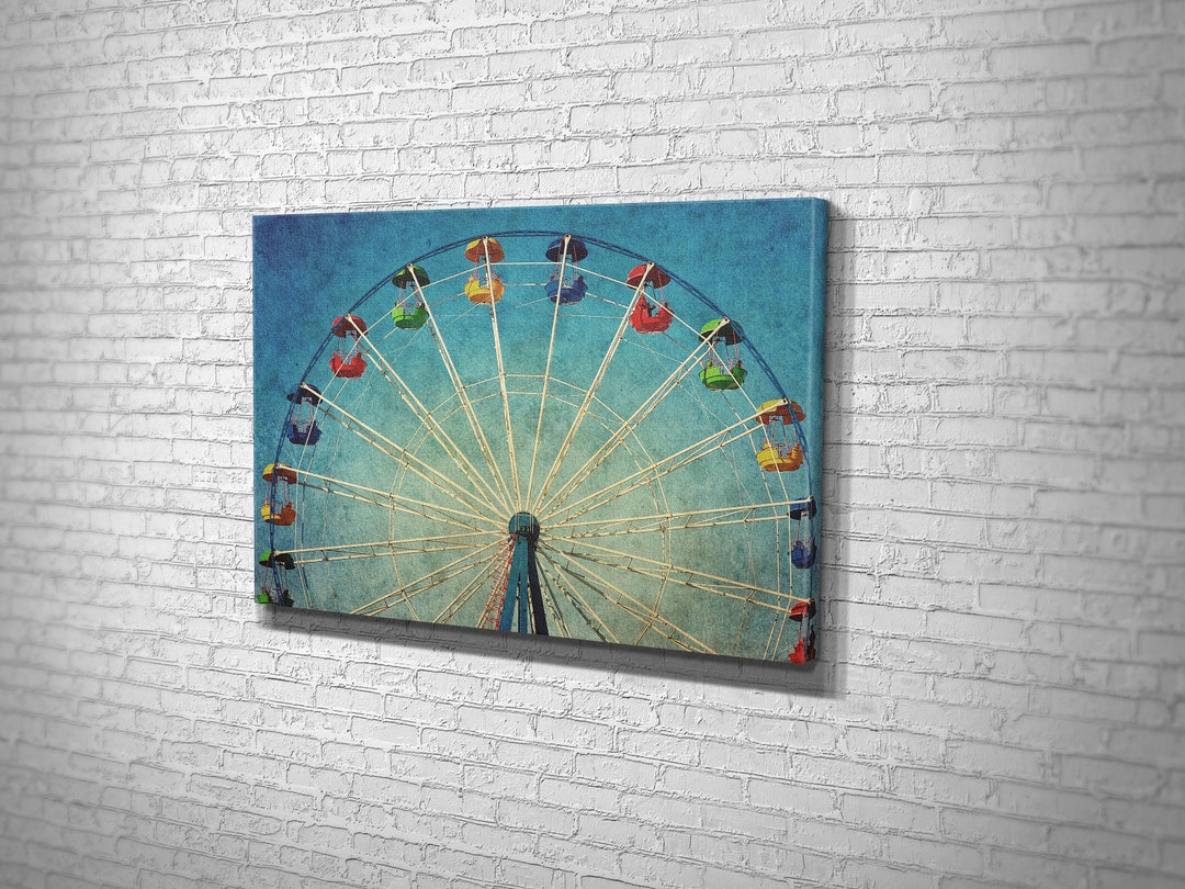 Vintage Ferris Wheel Print on Canvas , Floating Frame Option, Modern ...