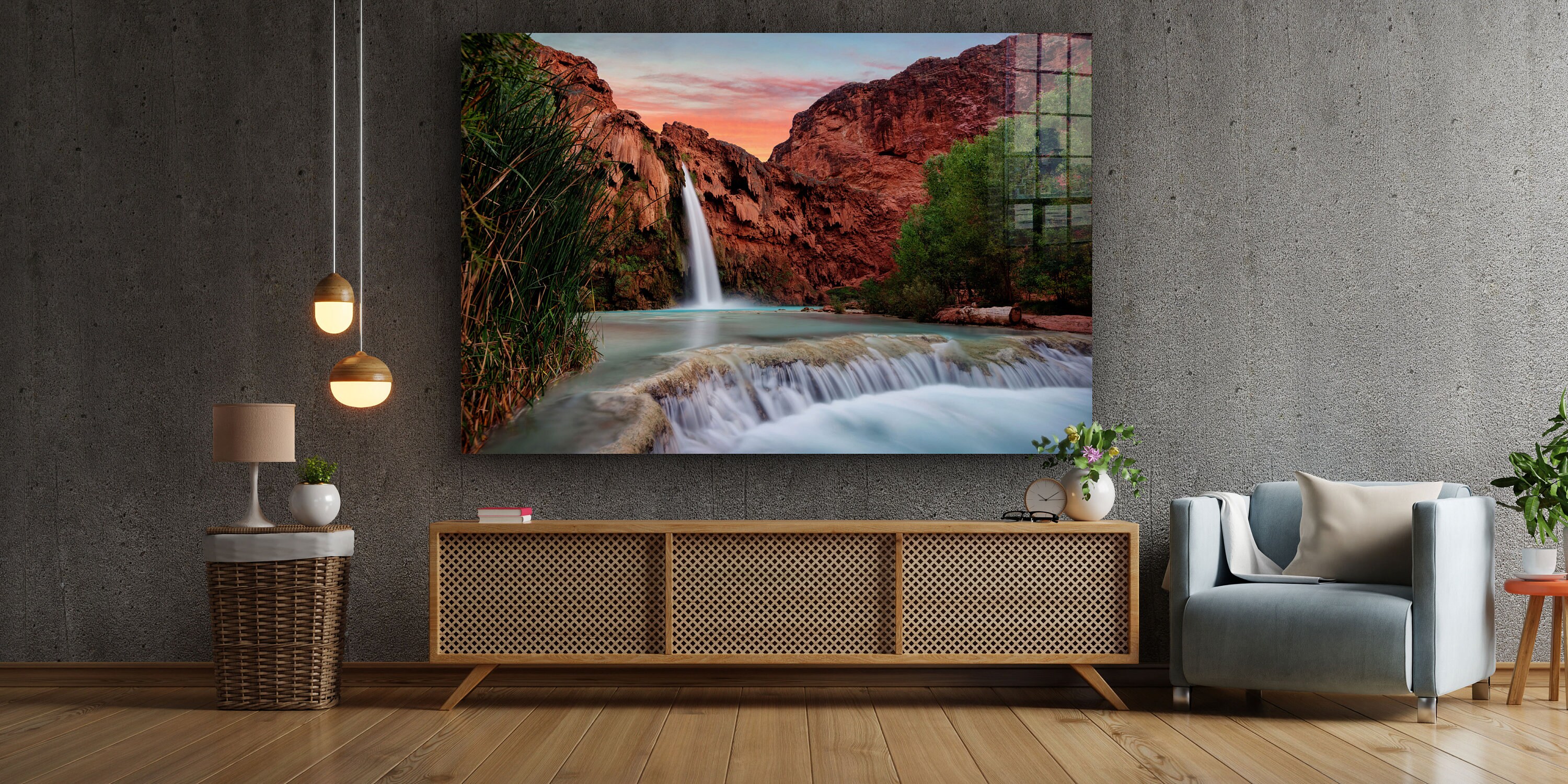 Waterfall Tempered Glass Printing Wall Art Natural and Vivid | Etsy