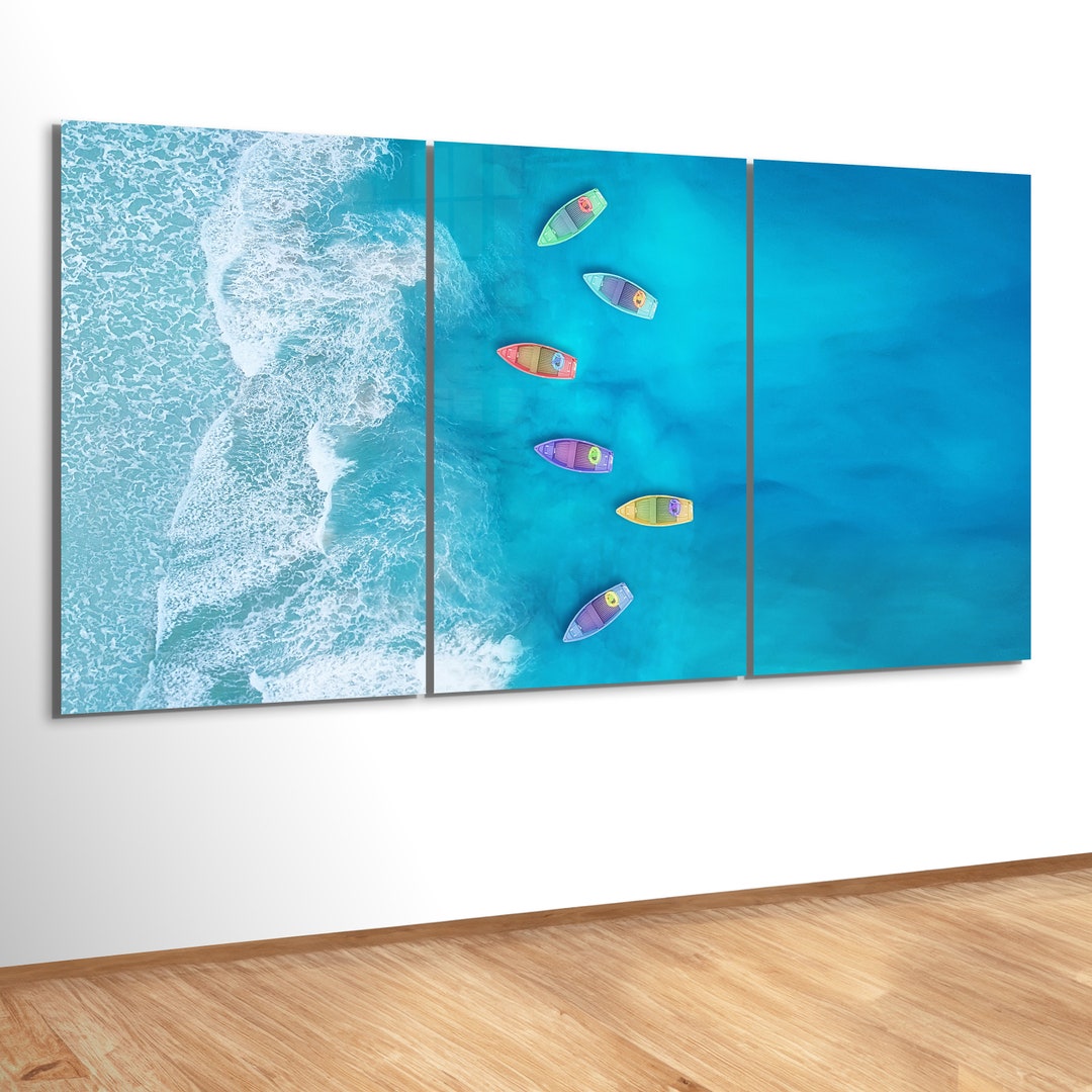 Mega Size Tempered Glass Wall Art: Boats in Sea, 3 Panel - Etsy