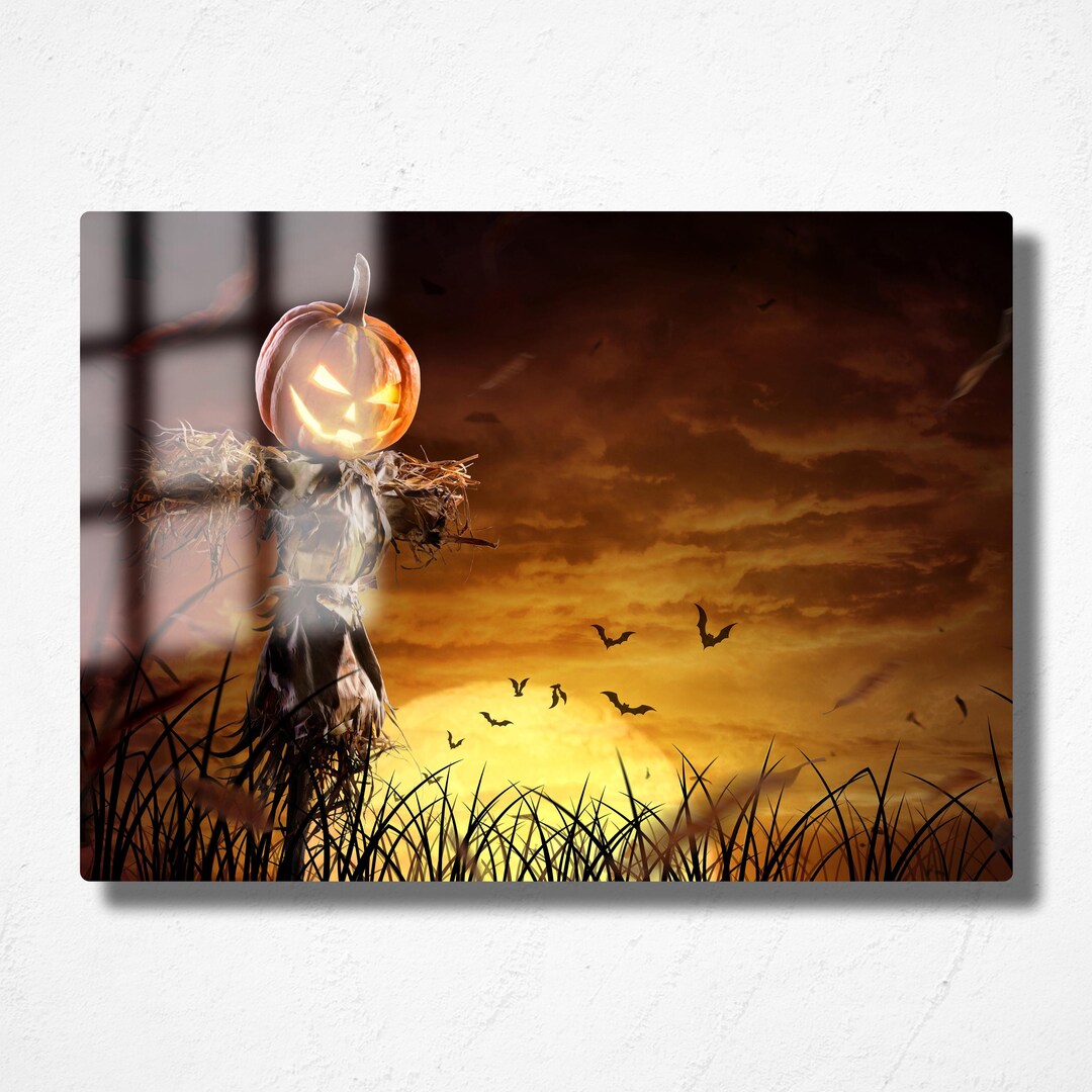 Halloween Scarecrow Canvas Wall Art: Pumpkinhead Decor - Etsy