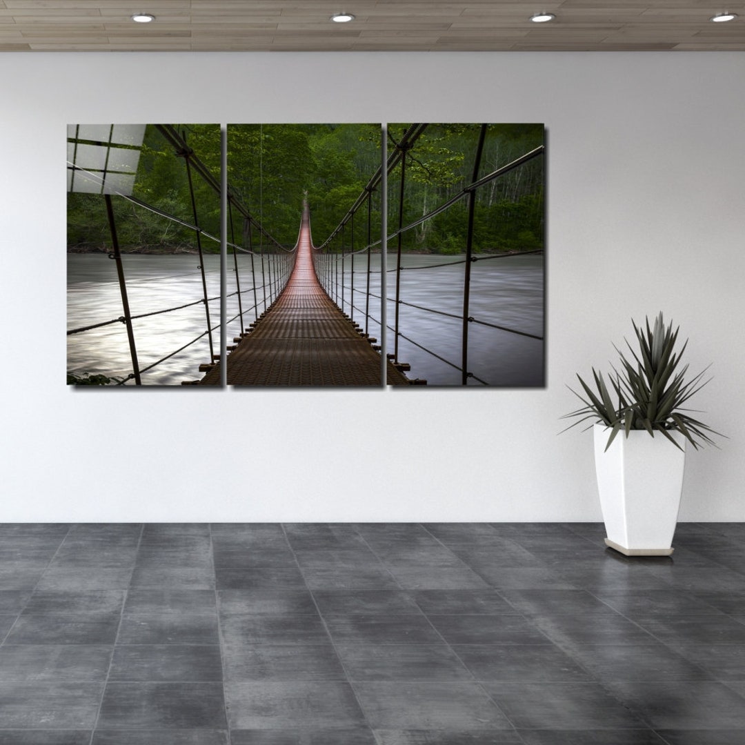 3 Panel Tempered Glass Wall Art: Bridge Over River Scene - Etsy