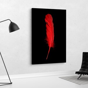 Red Feather Print on Canvas , Floating Frame Option, Modern Wall Art ...