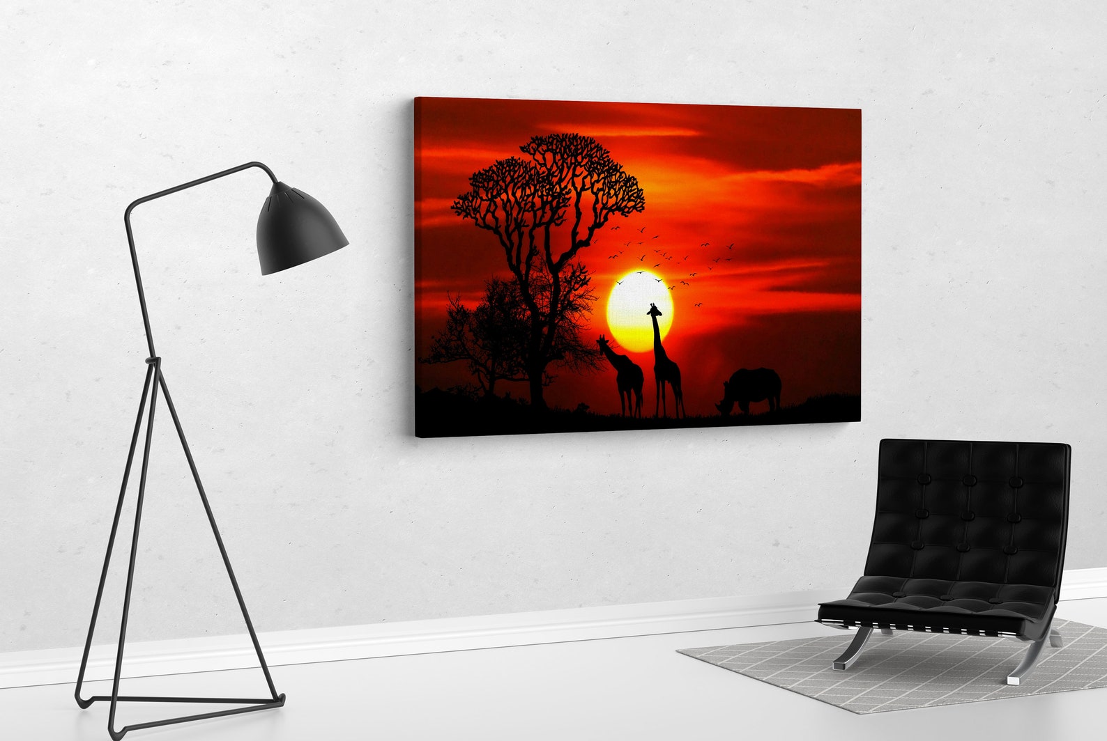 African Sunset Safari Animals Print on Canvas Floating - Etsy