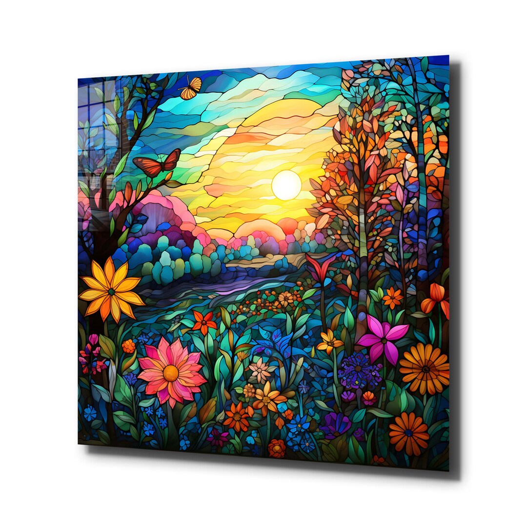 Tempered Glass Wall Art / Stained Wall Art / Summer Wall Decor / Large ...