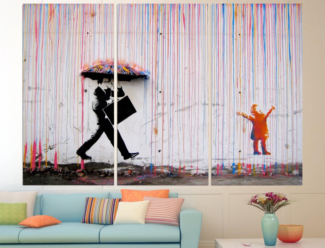 Banksy Rainbow Rain Canvas Print Canvas Art Canvas Home | Etsy