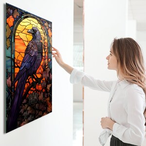 Tempered Glass Crow Wall Art: Stained Glass Style, Halloween Decor - Etsy