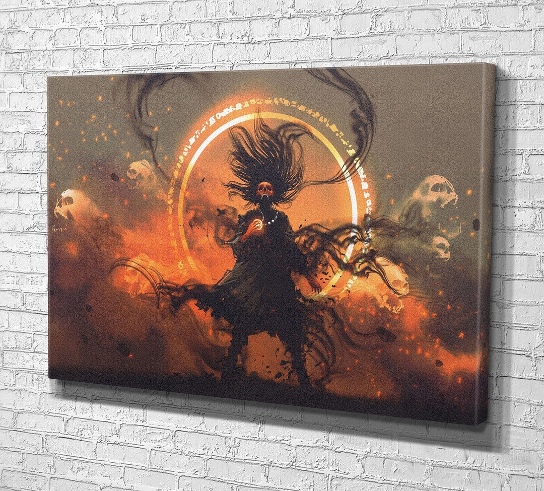 Zombie Wizard , Necromancer Print on Canvas , Floating Frame Option ...
