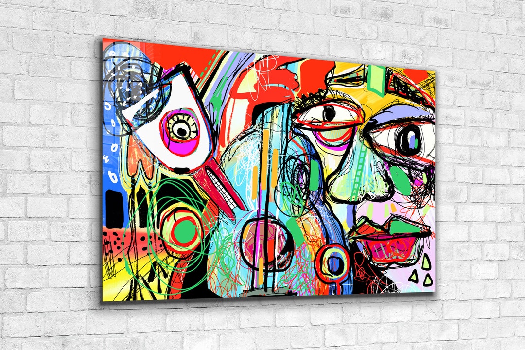 Abstract Face Tempered Glass Wall Art: Vivid Modern Decor - Etsy