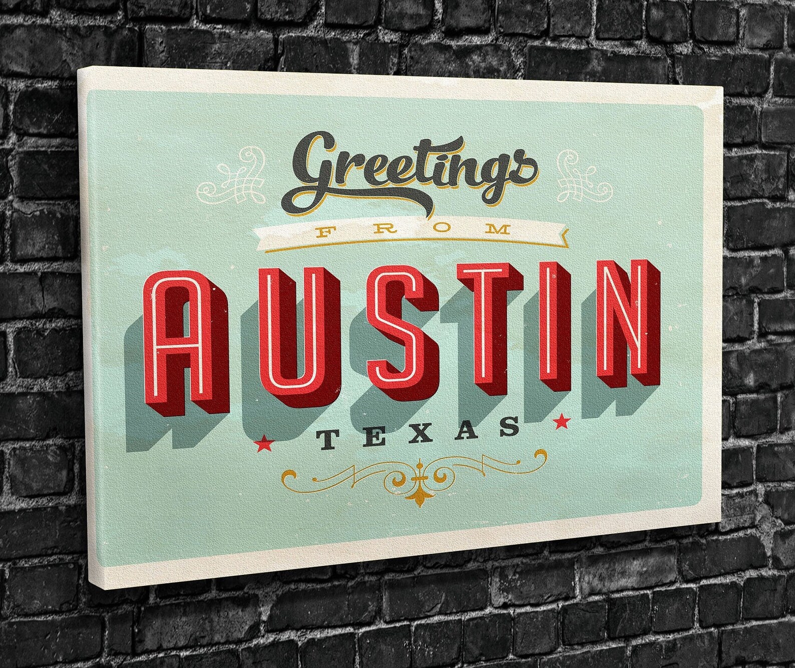 Greetings from Austin Texas Print on Canvas Floating Frame | Etsy