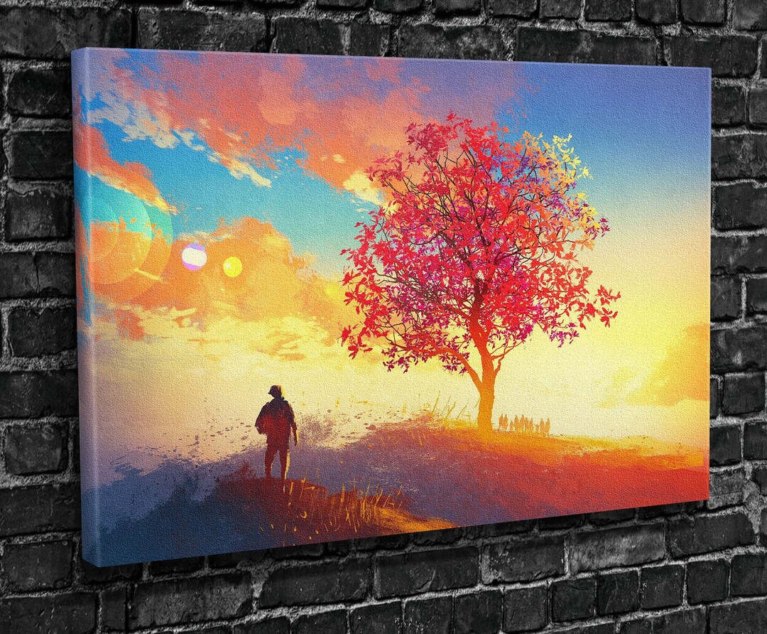 Lonely Tree on the Mountain Print on Canvas Floating Frame - Etsy