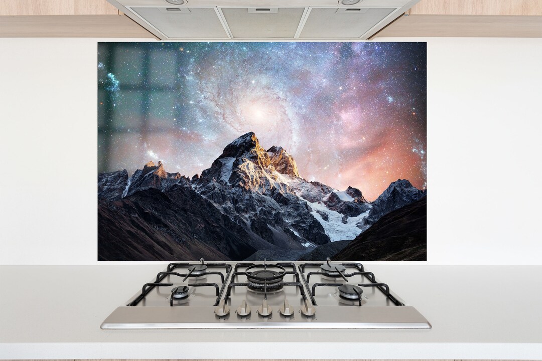 Tempered Glass Kitchen Backsplash: Mountain Galaxy Design - Etsy