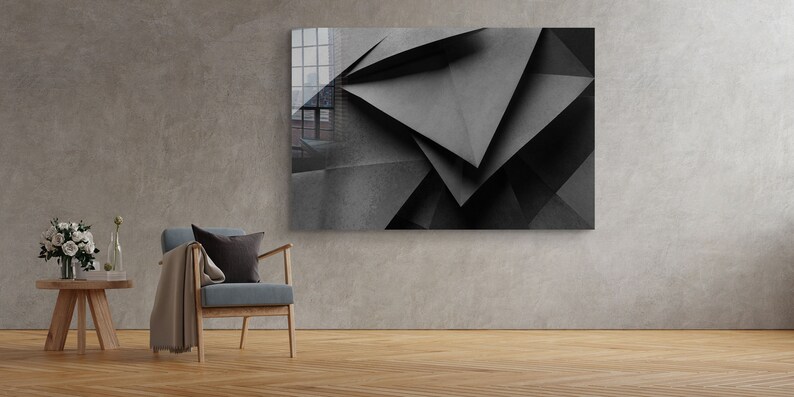 Black Abstract Tempered Glass Printing Wall Art Natural and - Etsy