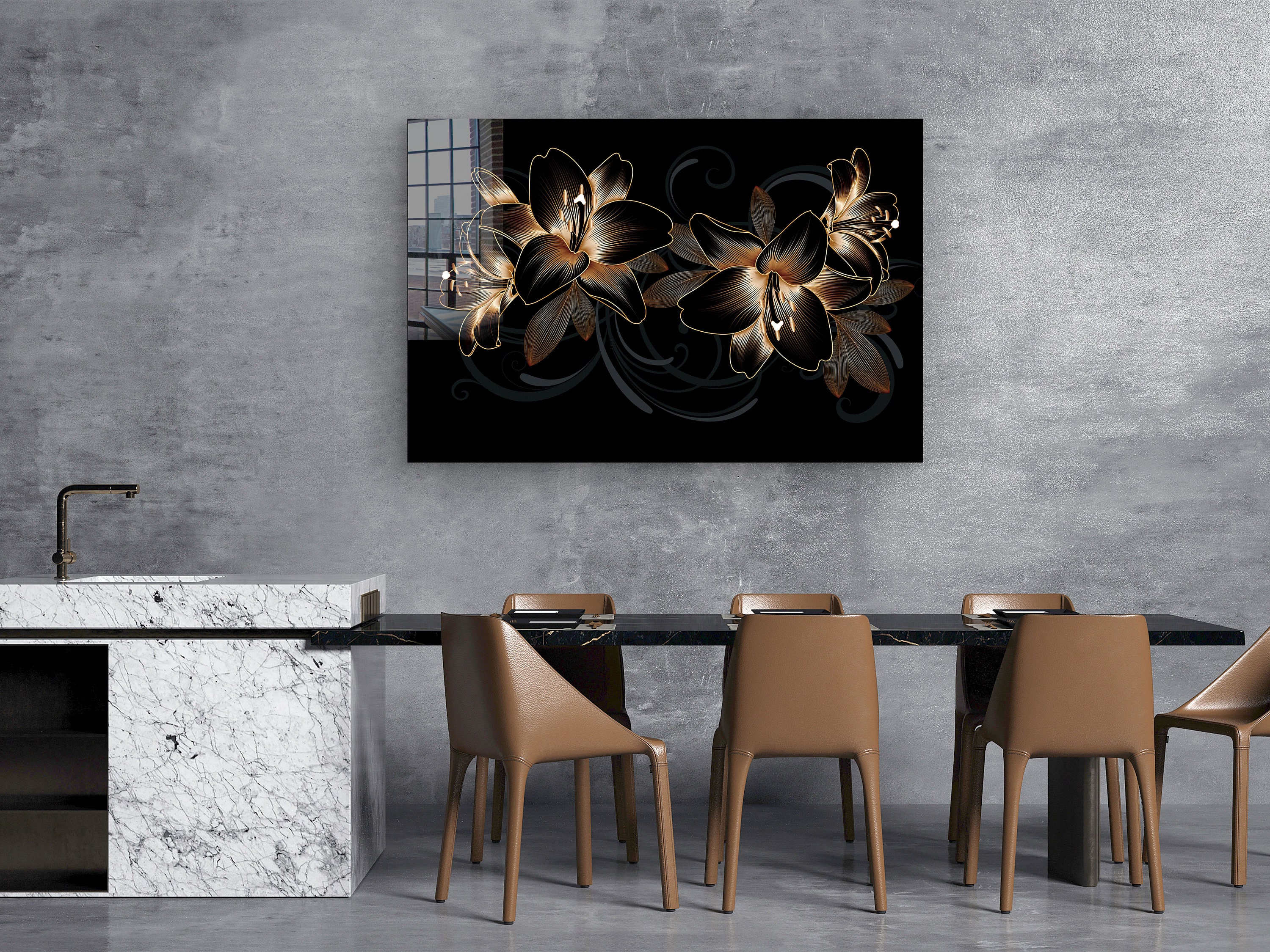 Golden Flower Abstract Tempered Glass Wall Art - Etsy