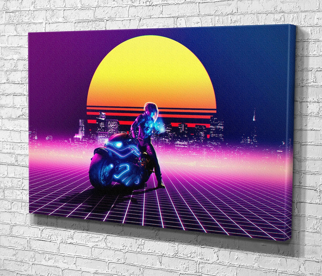Retrowave Biker Canvas Print: Futuristic Vaporwave Wall Art - Etsy