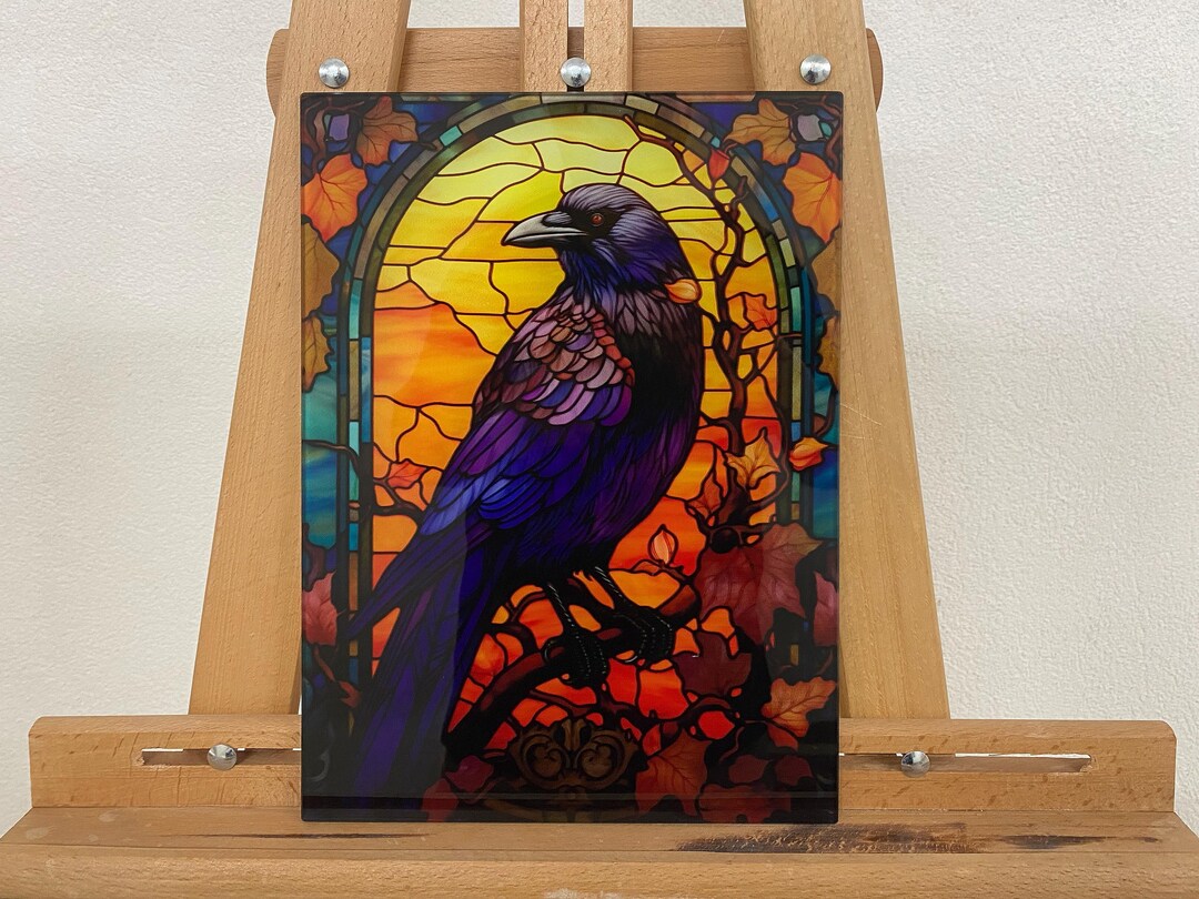 Tempered Glass Crow Wall Art: Stained Glass Style, Halloween Decor - Etsy