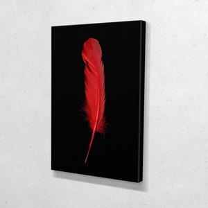 Red Feather Print on Canvas , Floating Frame Option, Modern Wall Art ...