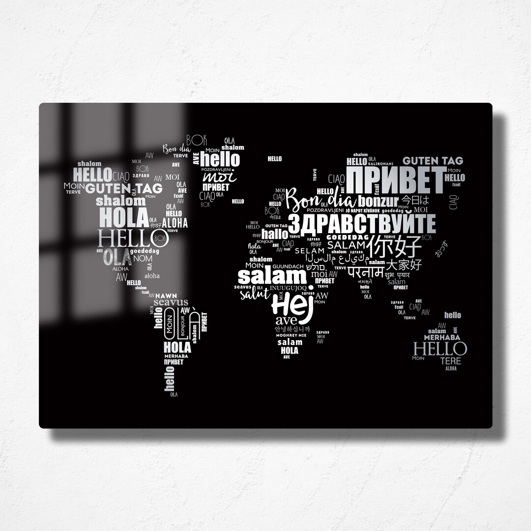 World Map of Greetings Tempered Glass Wallart / Acrylic Glass Art ...