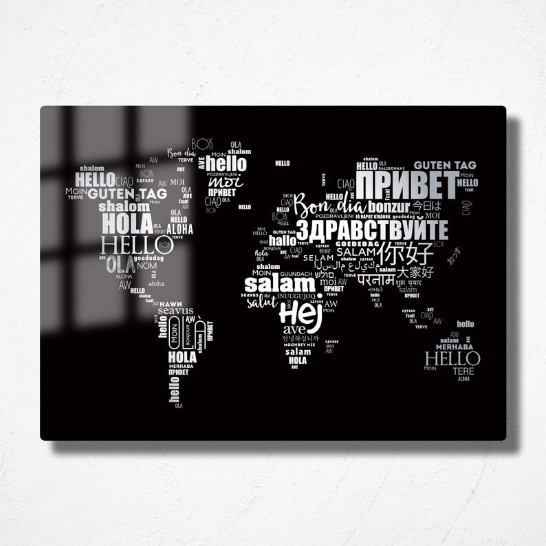World Map 'hello' in Different Languages - Glass or Canvas Wall Art - Etsy