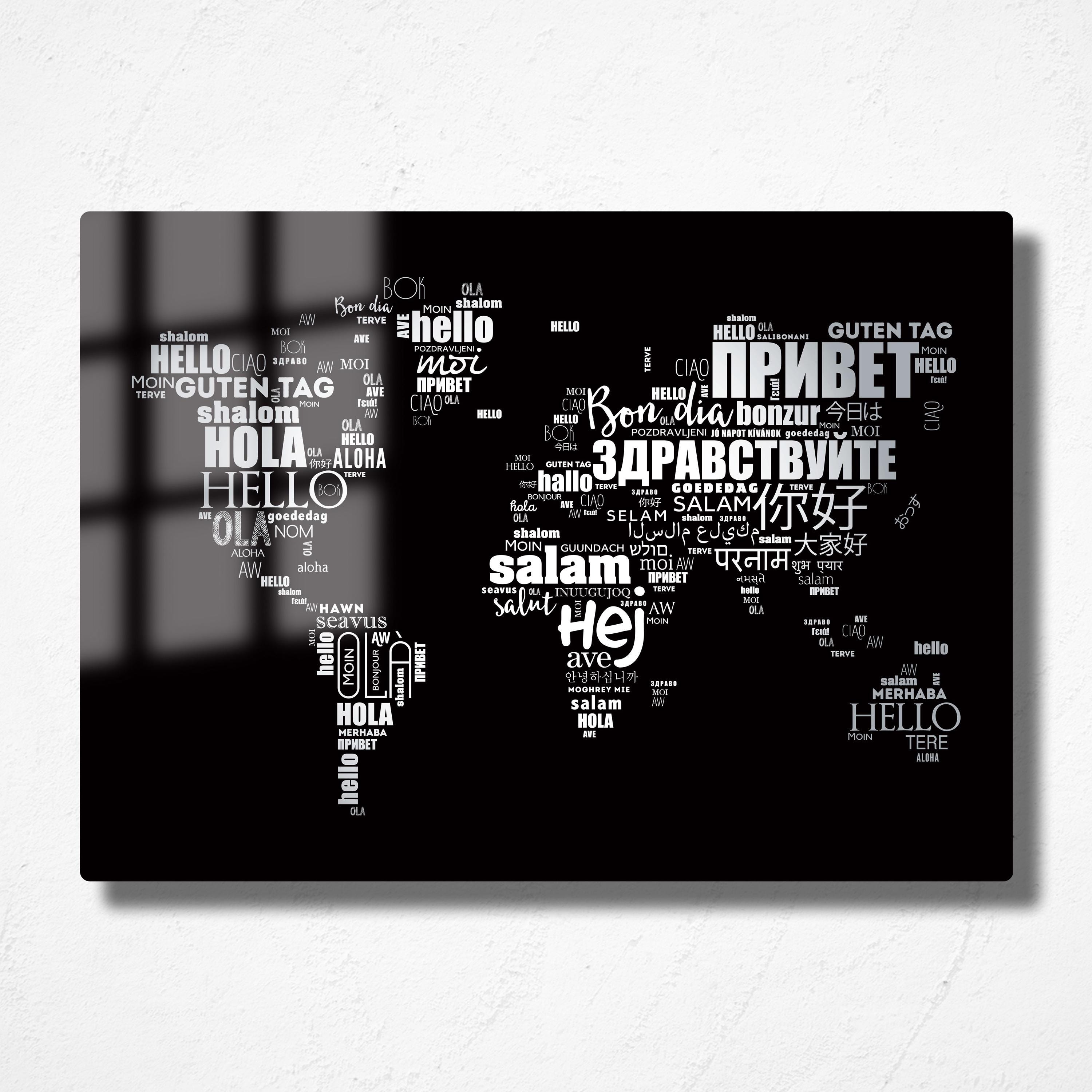 World Map 'hello' in Different Languages - Glass or Canvas Wall Art - Etsy