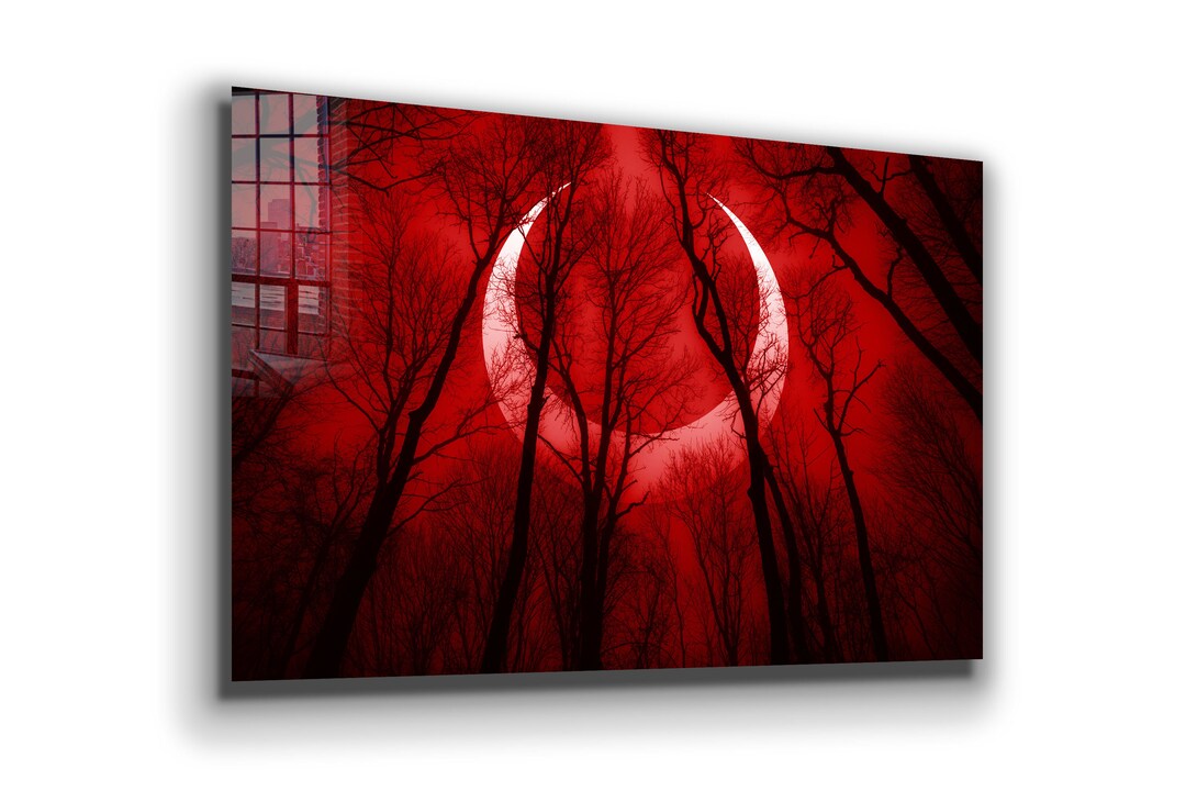Crimson Moon Canvas Wall Art: Red Lunar Eclipse, Gothic Decor - Etsy