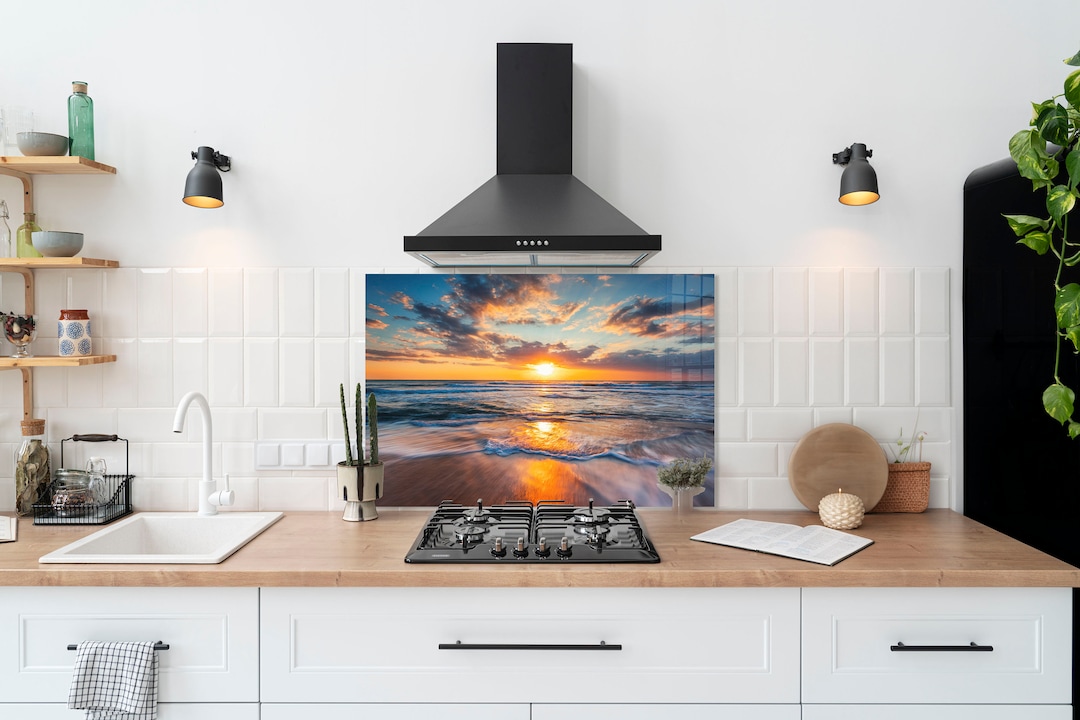 Tempered Glass Kitchen Backsplash: Beach Sunset Design - Etsy