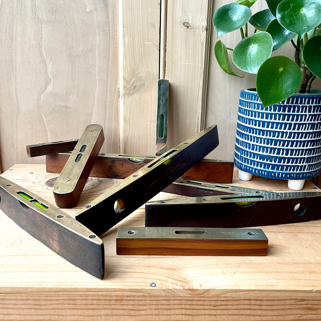 Vintage Brass and Hardwood Levels, Vintage Brass Hand Tool, Collectable ...
