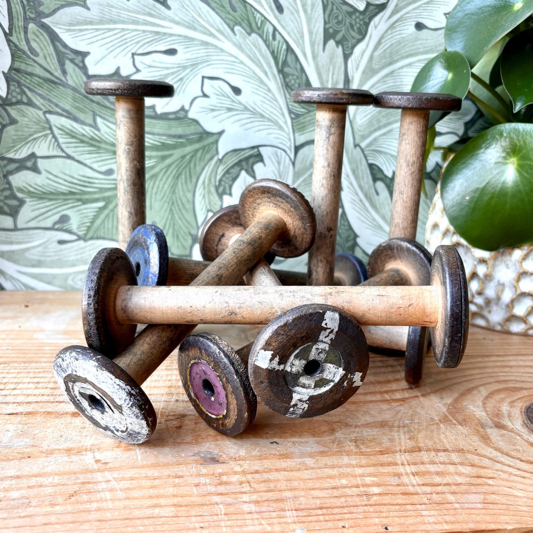 Pair of Vintage Wooden Bobbins, Wooden Cotton Bobbins, - Etsy