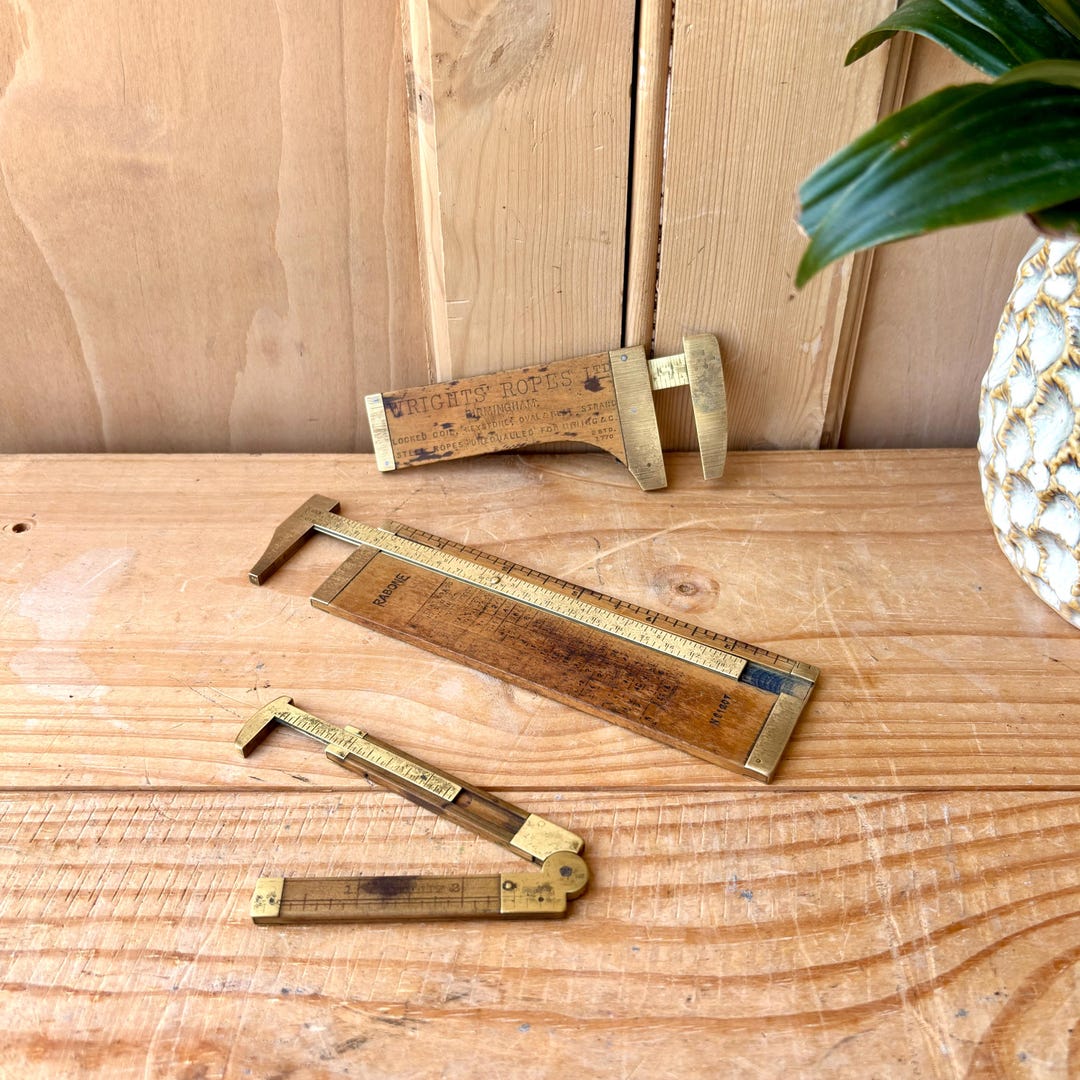 Vintage Brass & Wood Calipers, Boxwood Measuring Caliper, Vintage ...