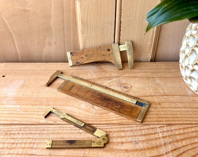4 Assorted Vintage Boxwood & Brass Rulers~lufkon #14 Slide Caliper ...