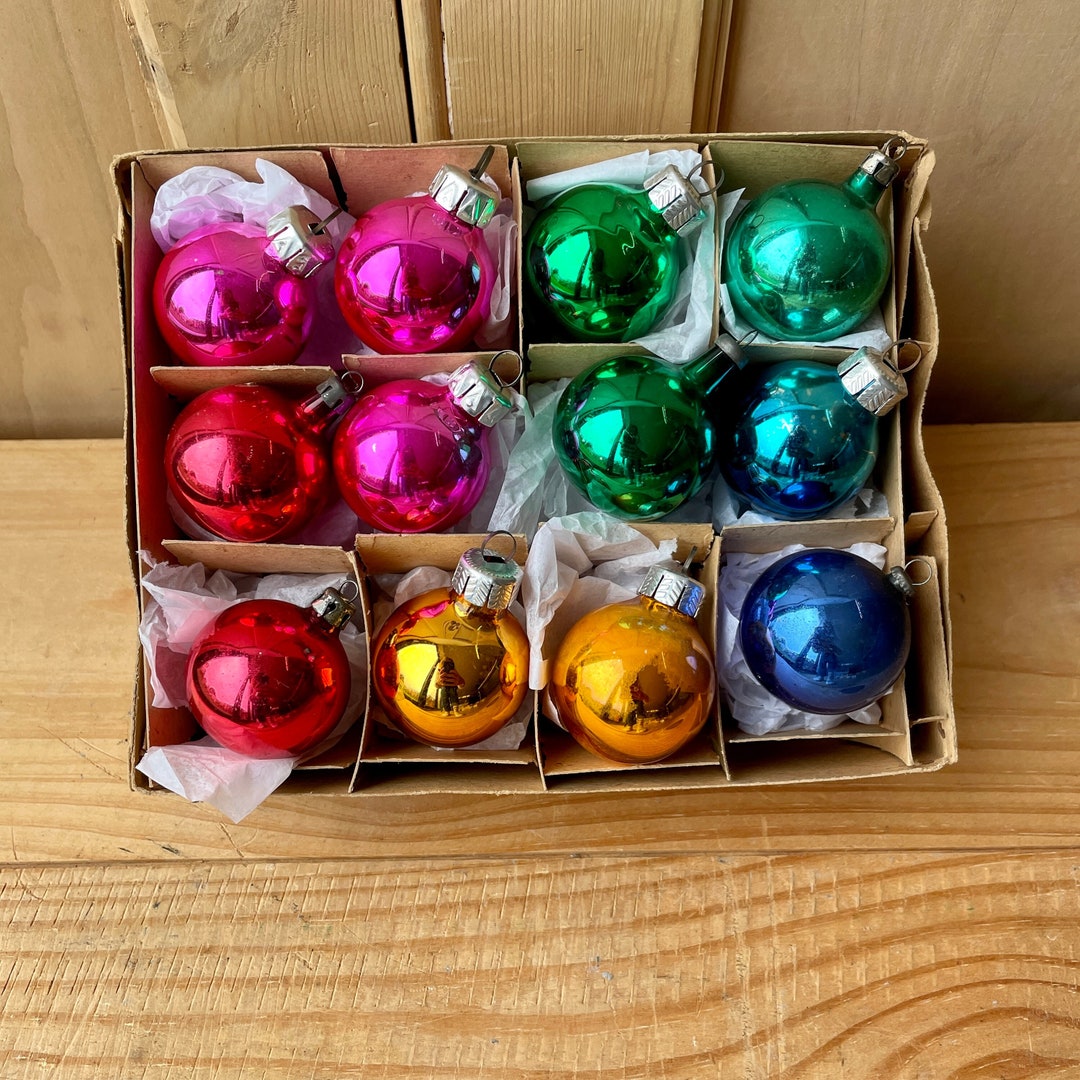 12 Vintage Rainbow Christmas Baubles, Christmas Tree Ornaments, Vintage ...