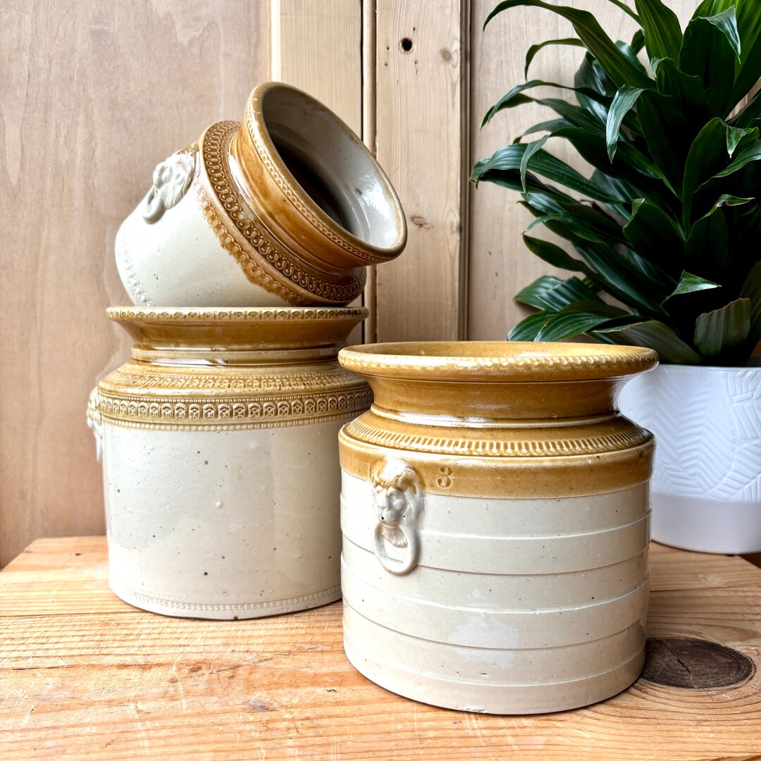 Vintage Stoneware Butter Crocks, Butter Jar, Utensil Pot, Glazed ...