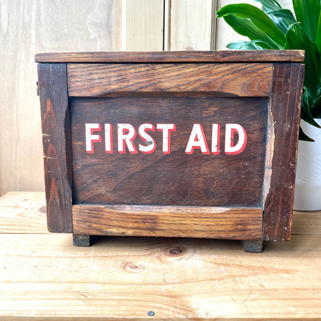 Vintage First Aid Kit Box, Wooden Cabinet, Vintage Wooden First Aid ...