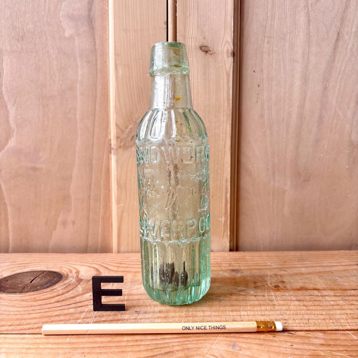 Vintage Codd Neck Bottle, Green Glass Bottles, Vintage Glass Torpedo ...