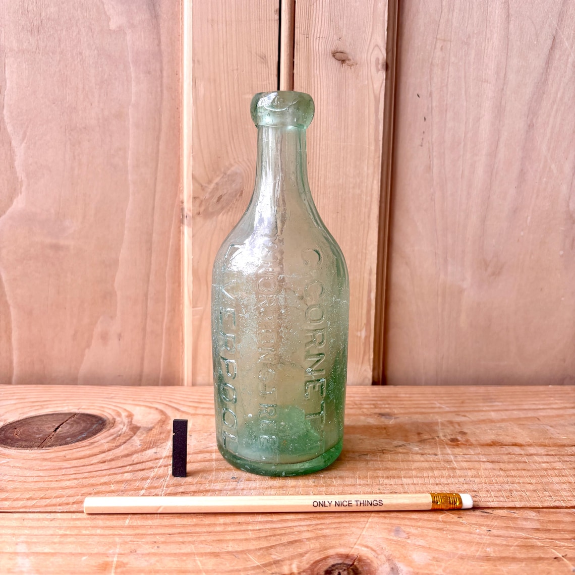 Vintage Codd Neck Bottle, Green Glass Bottles, Vintage Glass Torpedo ...