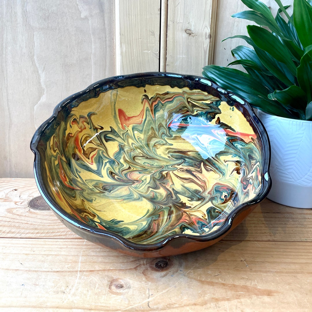 Vintage French Handmade Studio Pottery Serving Bowl, Handmade Fruit ...