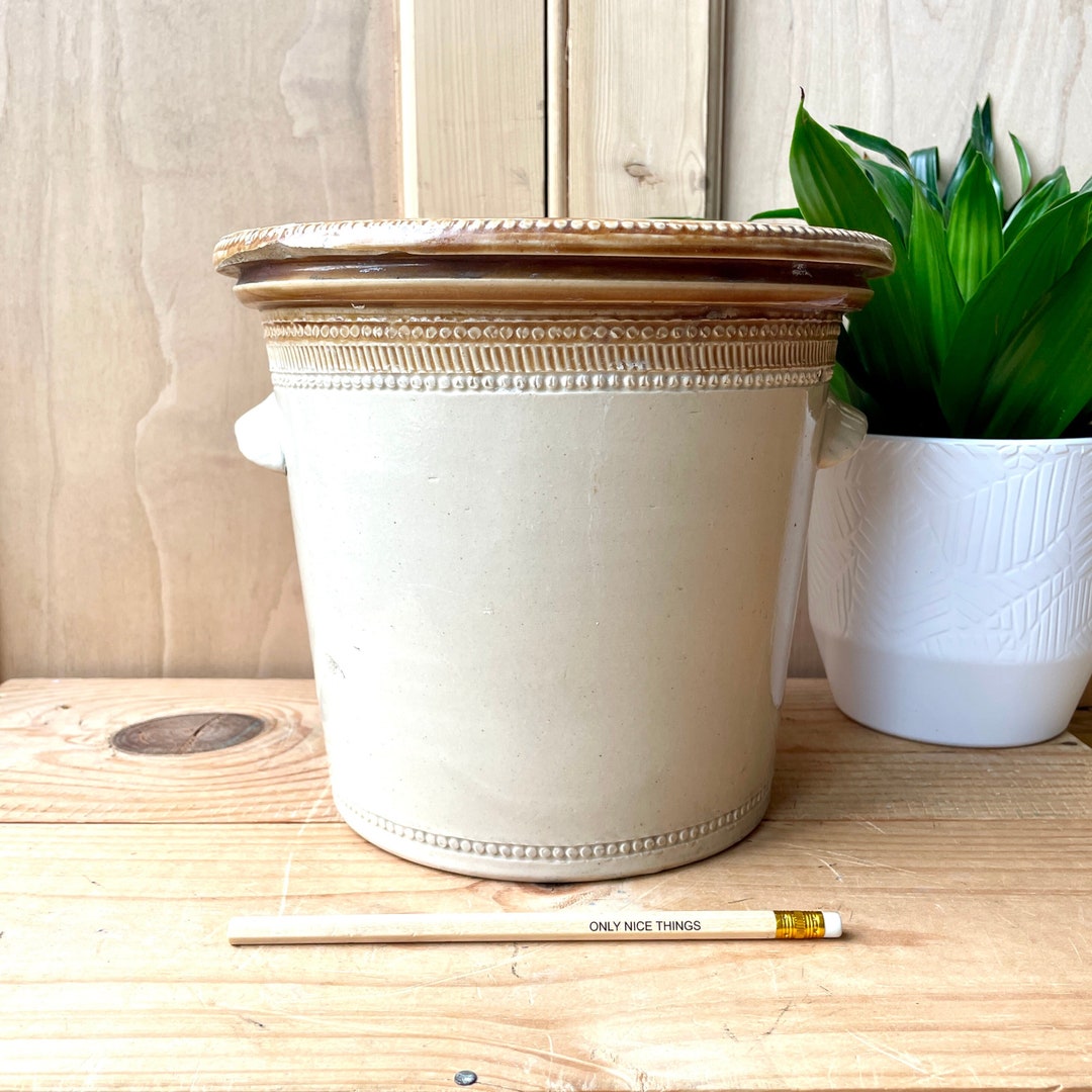 Vintage Large Stoneware Butter Crock, Butter Jar, Utensil Pot, Glazed ...