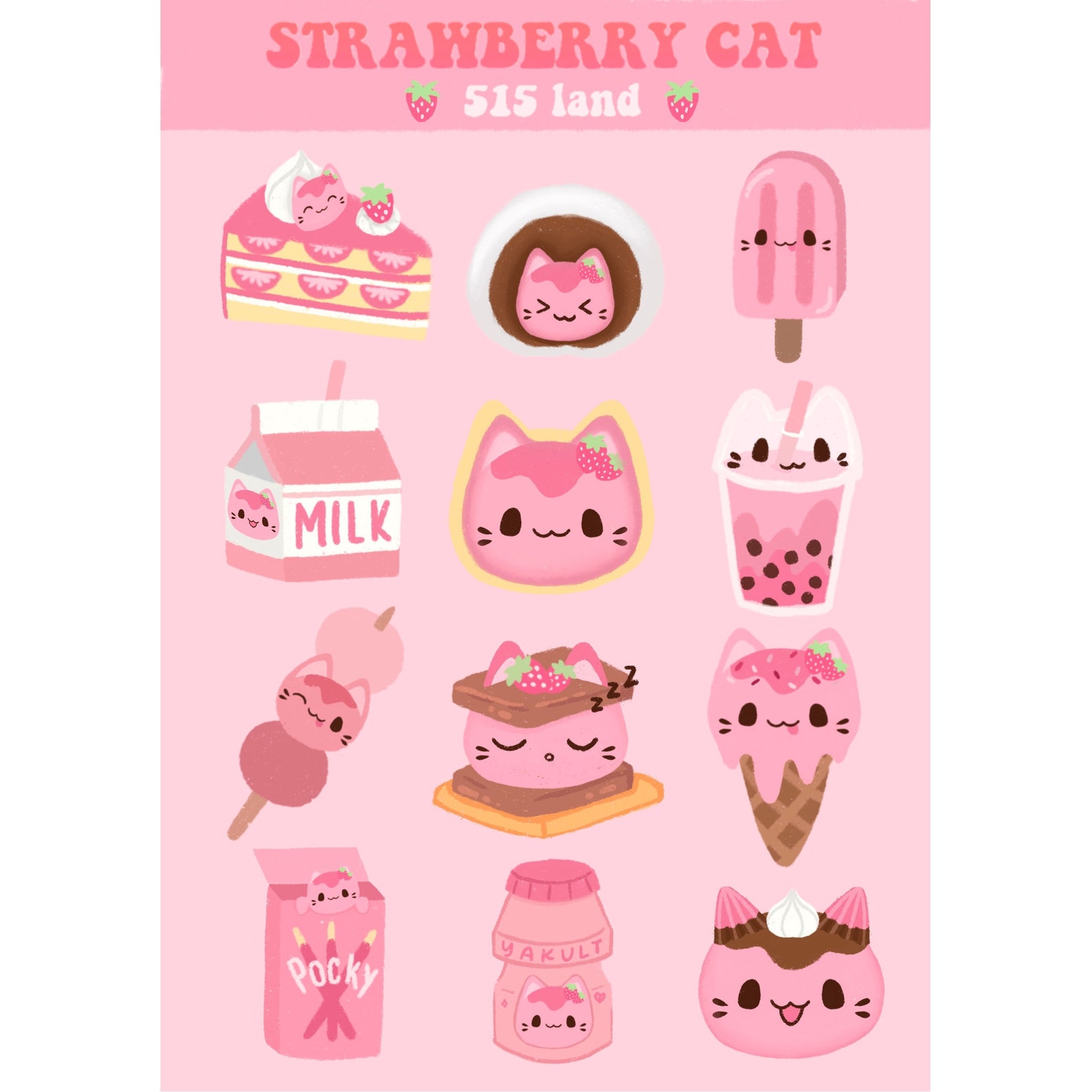 Strawberry Cat Stickers - Etsy
