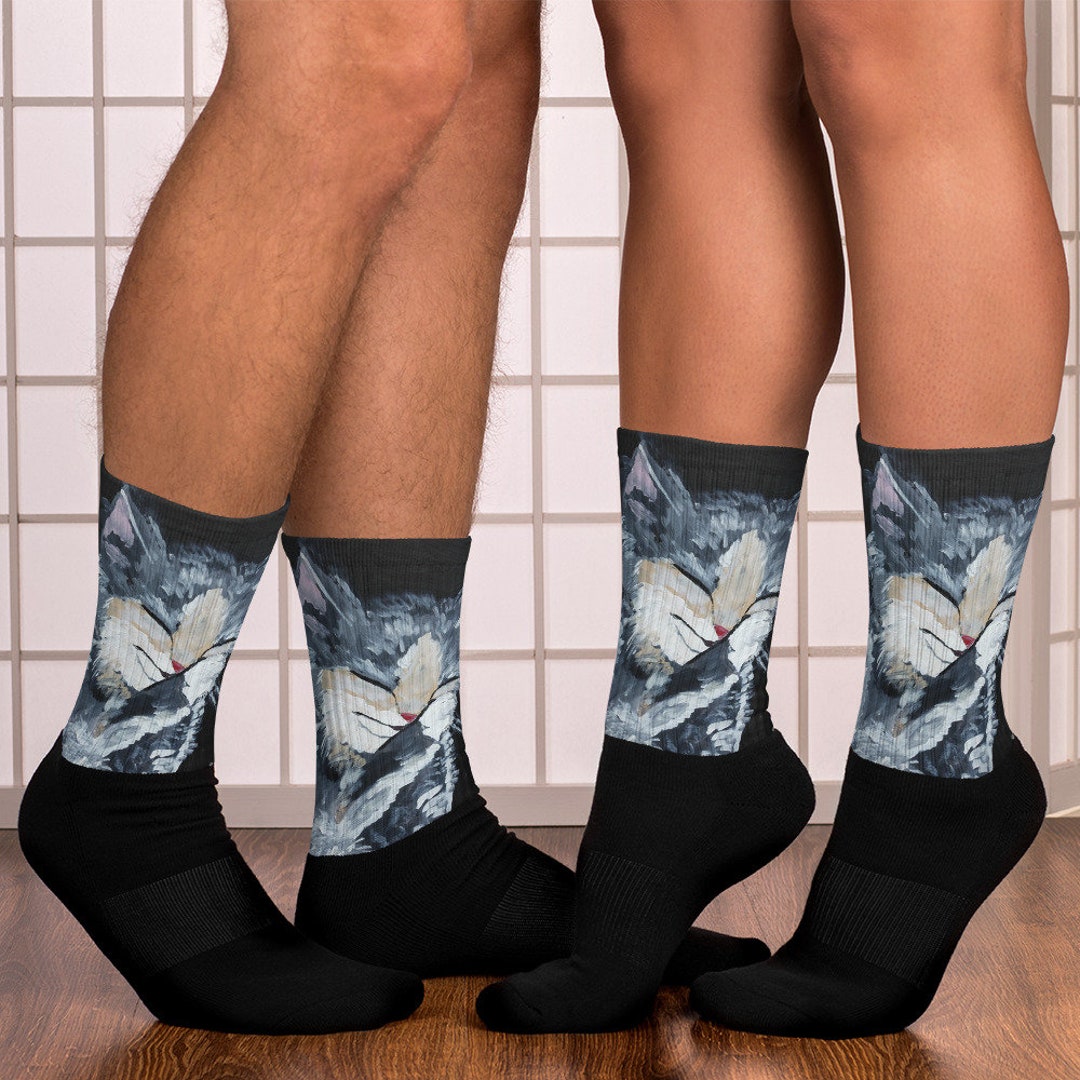 Socks With Cat, Cat Socks, Grey Cat Socks, Expressionism, Grey and ...