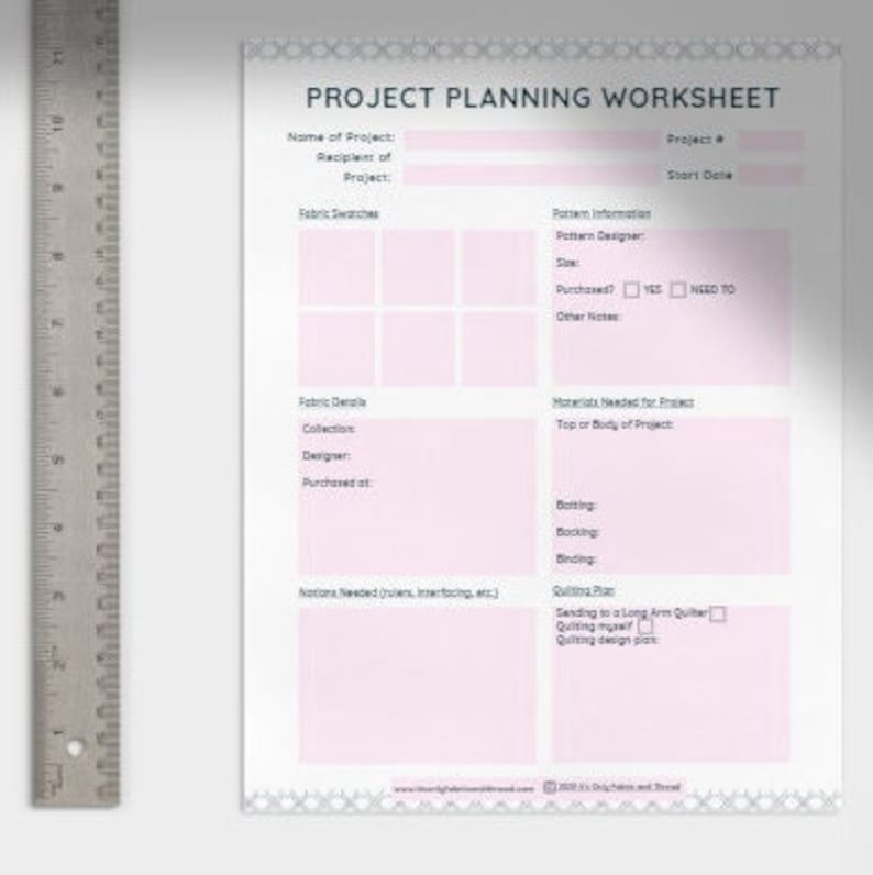 Quilt Project Planning Work Sheet | PDF Printable Download | Quilting ...