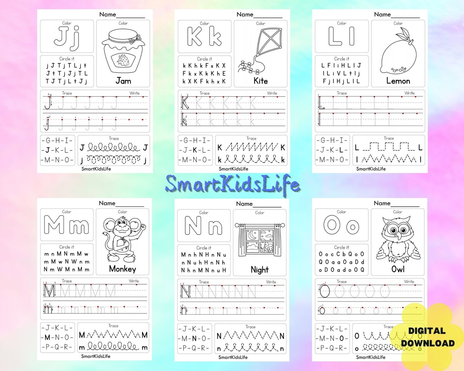 26 Alphabet Worksheets, Upper & Lowercase, Preschool, Kindergarten ...