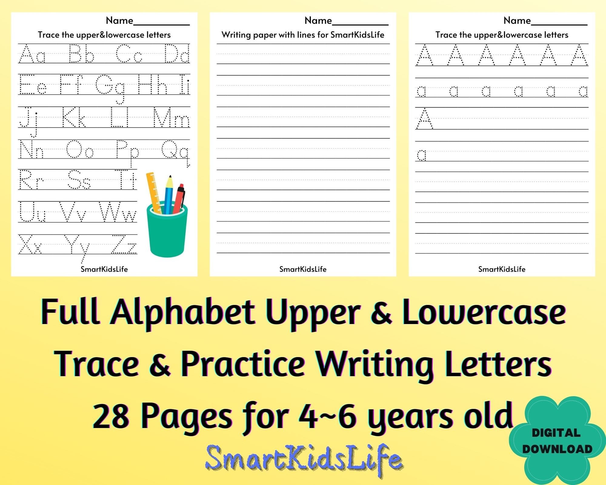 Full Alphabet Tracing Handwriting Practice With Dotted Line - Etsy