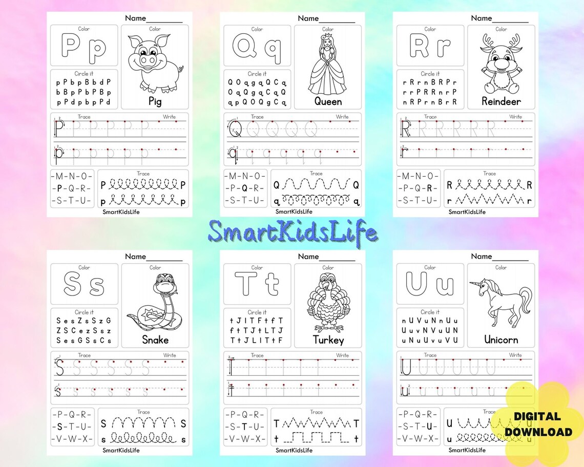 26 Alphabet Worksheets, Upper & Lowercase, Preschool, Kindergarten ...