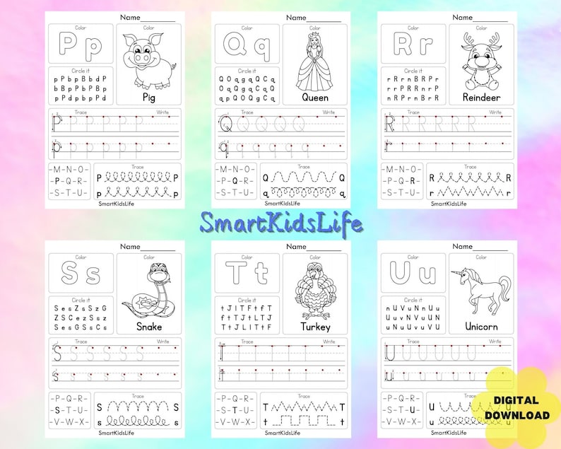 26 Alphabet Worksheets, Upper & Lowercase, Preschool, Kindergarten ...