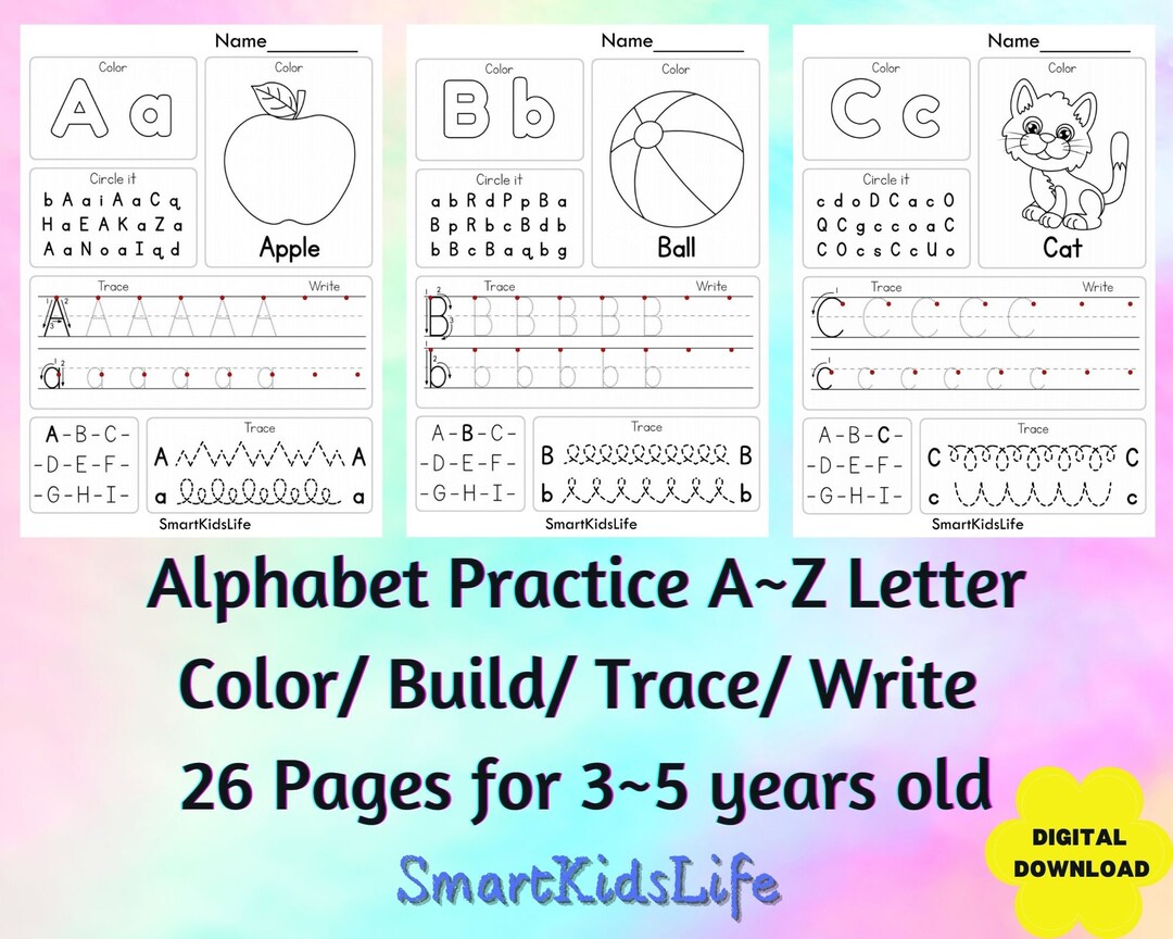 26 Alphabet Worksheets, Upper & Lowercase, Preschool, Kindergarten ...
