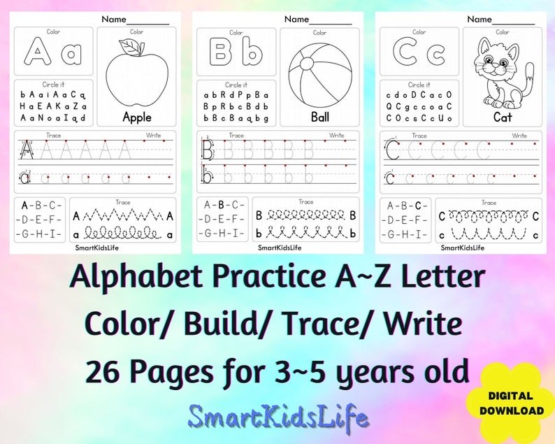26 Alphabet Worksheets, Upper & Lowercase, Preschool, Kindergarten ...