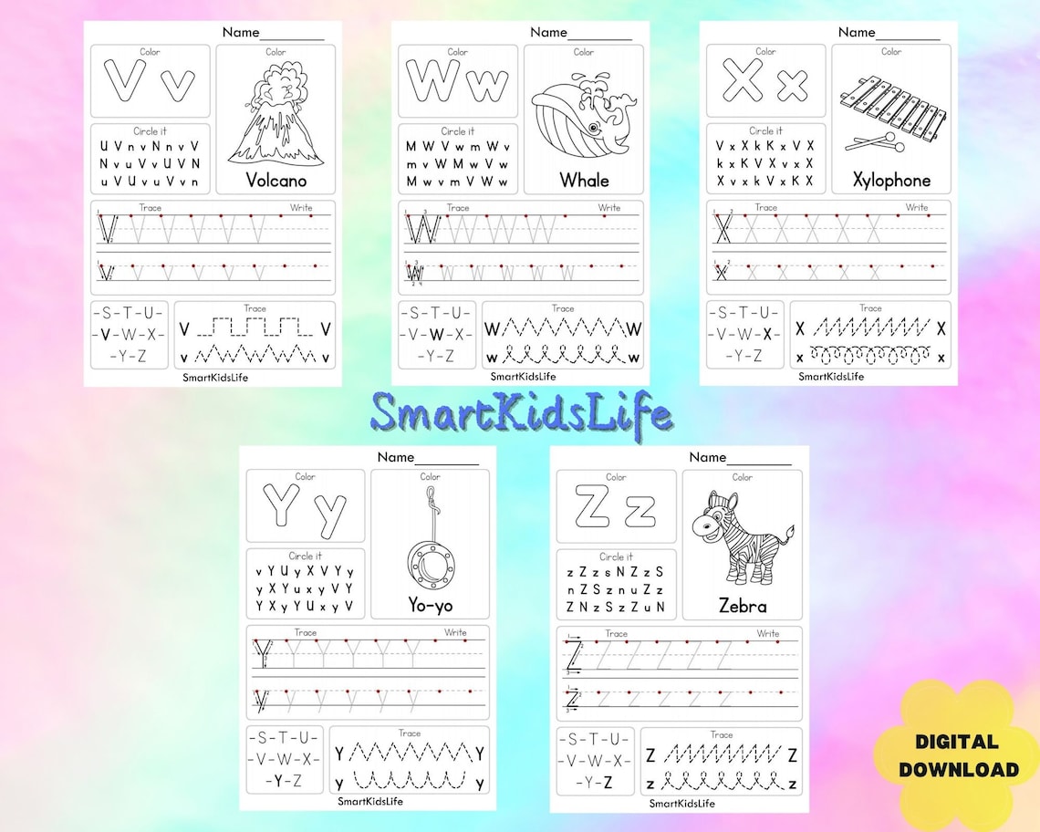 26 Alphabet Worksheets, Upper & Lowercase, Preschool, Kindergarten ...